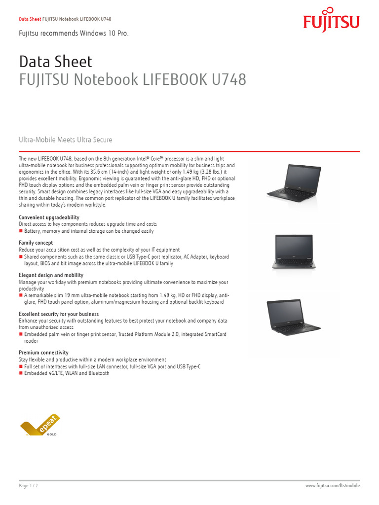 FUJITSU Notebook LIFEBOOK U748: Data Sheet | PDF | Laptop | Bios