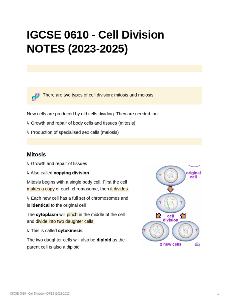 IGCSE 0610 - Cell Division | PDF