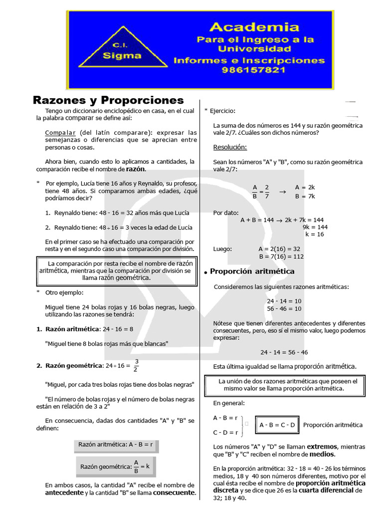 Razones y Proporciones Ejercicios | PDF | Proporción | Matemática Elemental