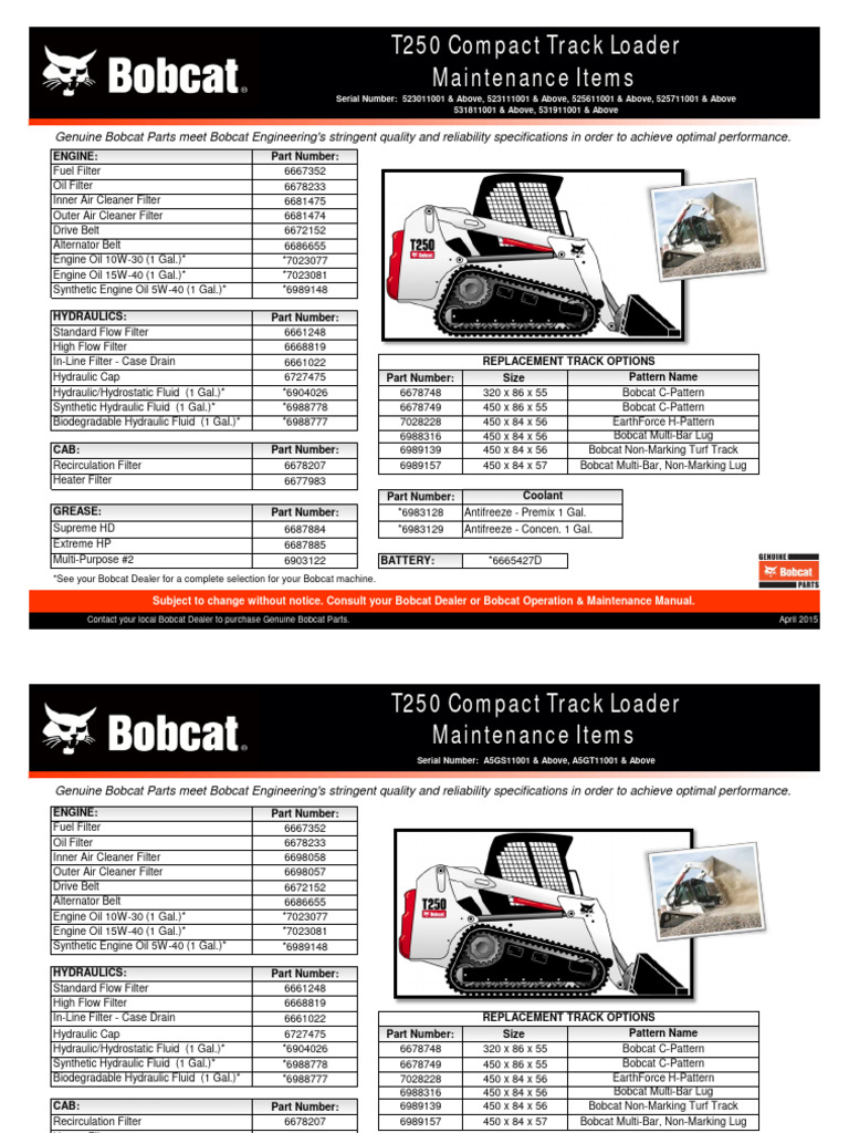 t250 2pages Maintenance Chart | PDF | Motor Oil | Mechanical Engineering