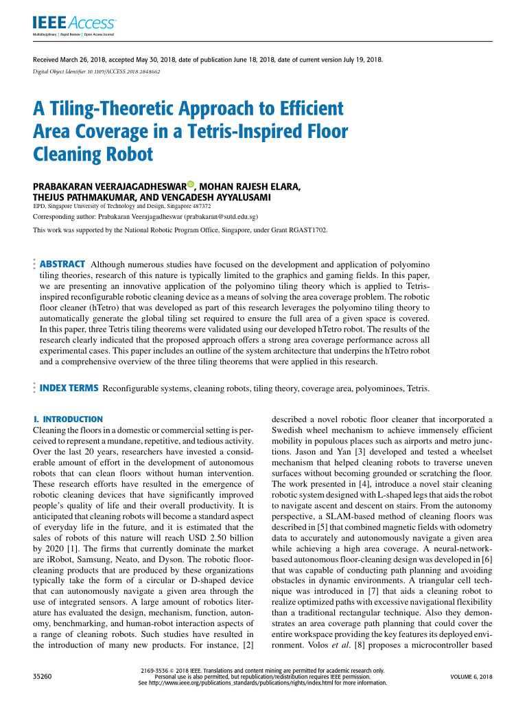 A Tiling Theoretic Approach To Efficient Area Coverage In A Tetris Inspired Floor Cleaning Robot 