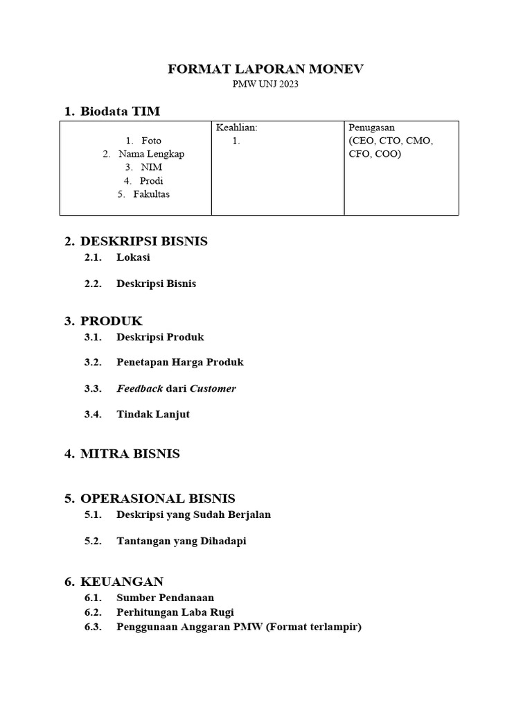 Template Format Laporan Monev | PDF
