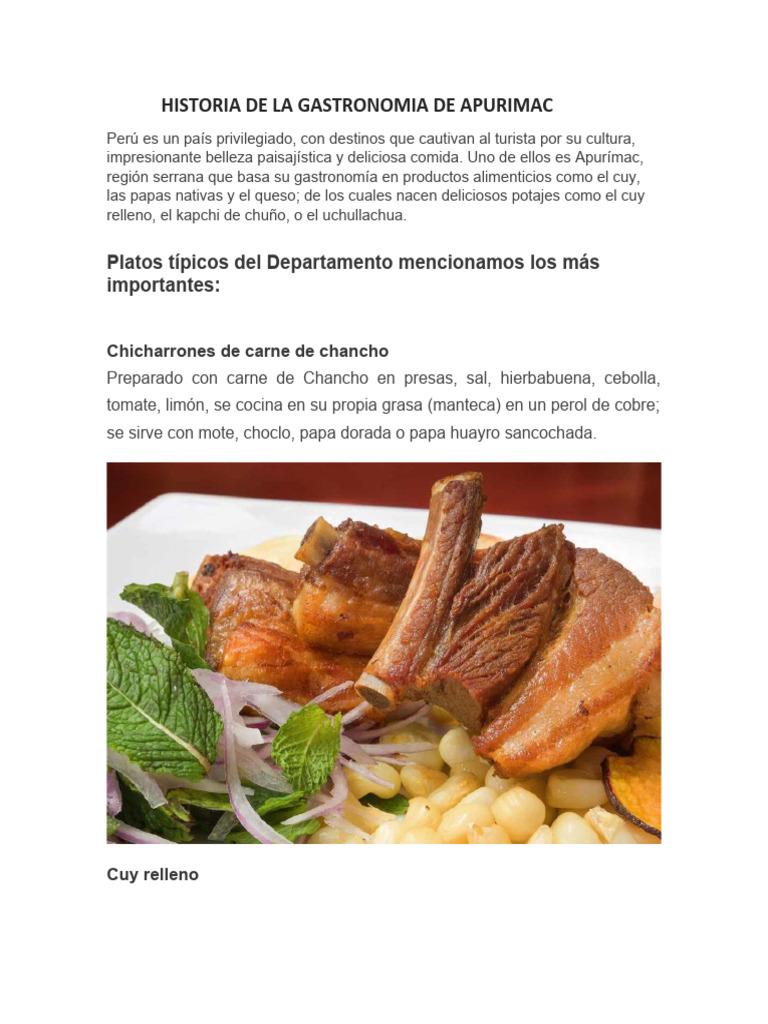 Historia de La Gastronomia de Apurimac | PDF | Alimentos | Preparación de comida y bebida