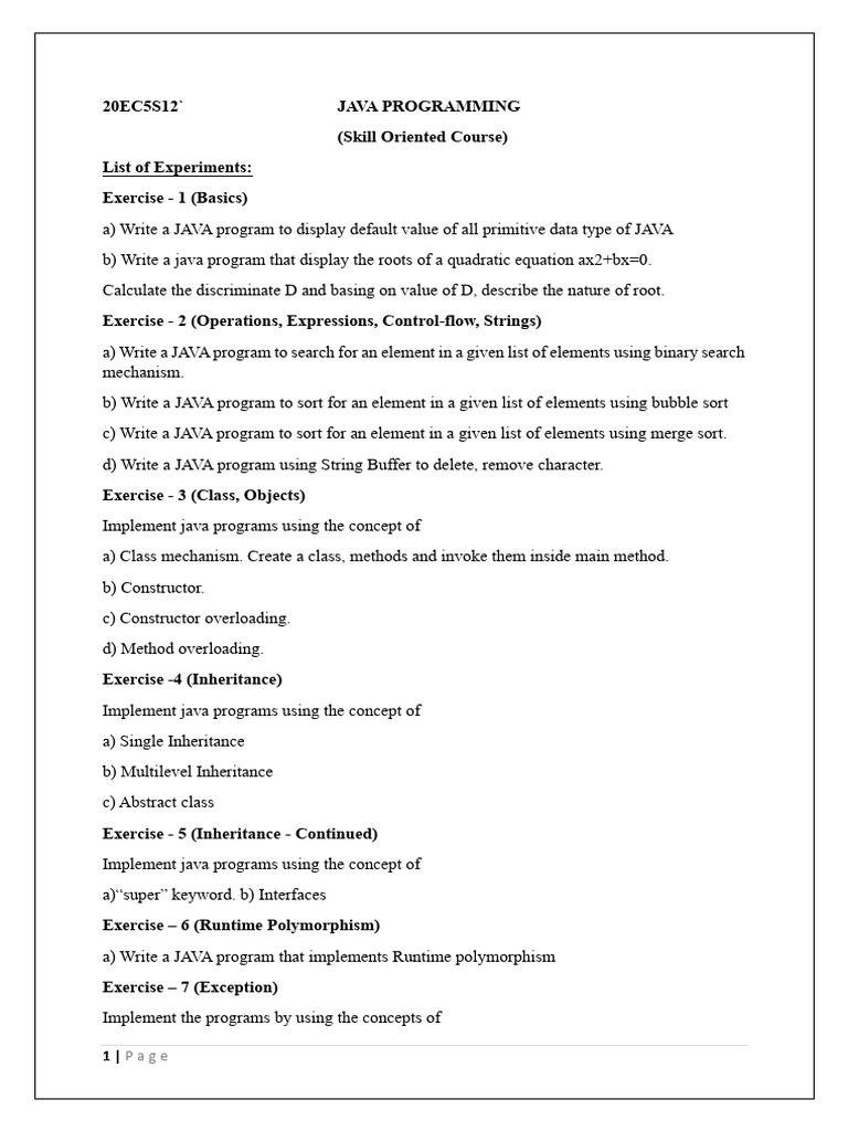 ECE Java Skill Course Lab Experiments | PDF | Method (Computer Programming) | Inheritance ...