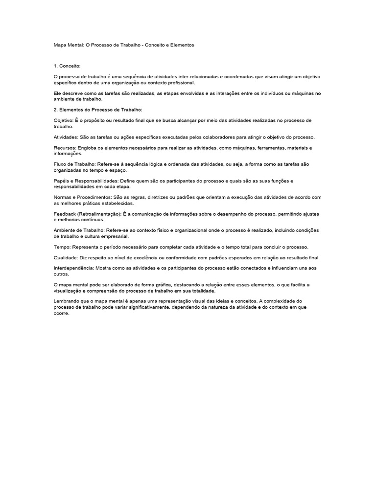 Mapa Mental Processo de Trabalho | PDF | Carreira e Crescimento | Arte