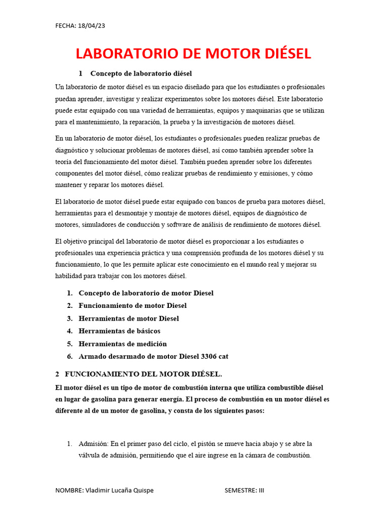 Laboratorio de Motor Diésel | PDF | Pistón | Motor diesel