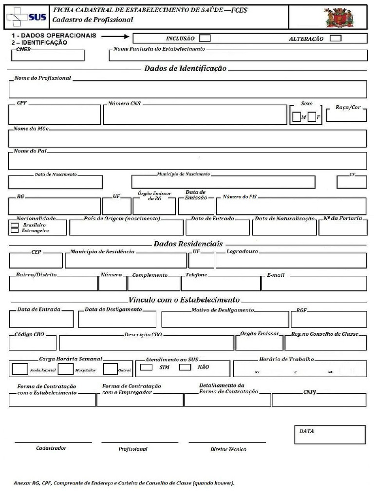 Cnes Ficha Profissional Simplificada | PDF