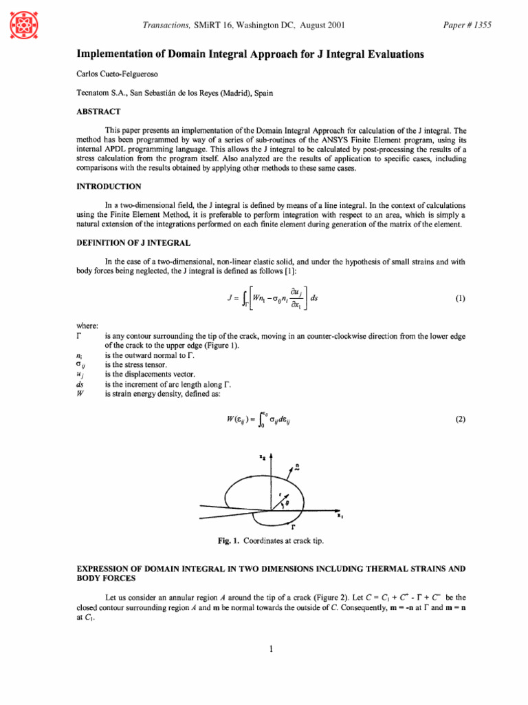 Implementation of Domain Integral Approach For J Integral Evaluations | PDF | Integral | Finite ...