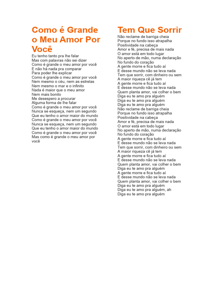 Como É Grande o Meu Amor Por Você | PDF | Amor