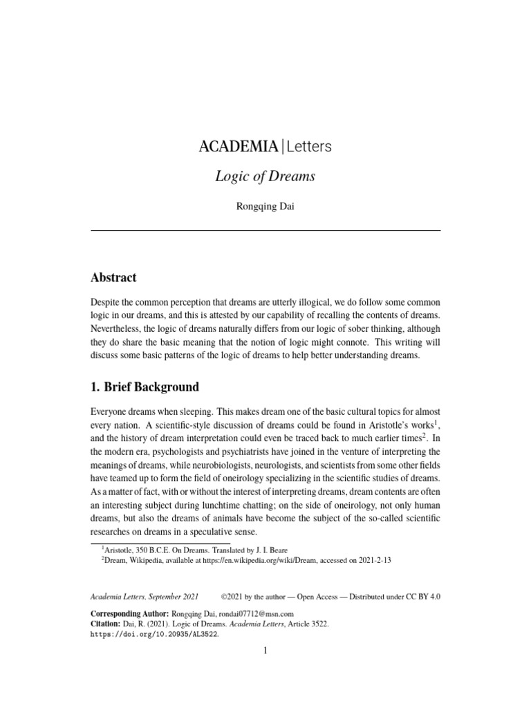 Logic of Dreams | PDF | Dream | Logic