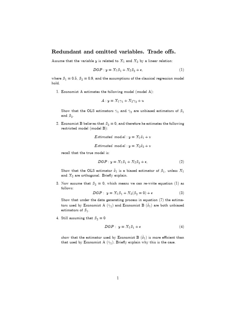 Redundant and Omitted | PDF | Ordinary Least Squares | Estimator