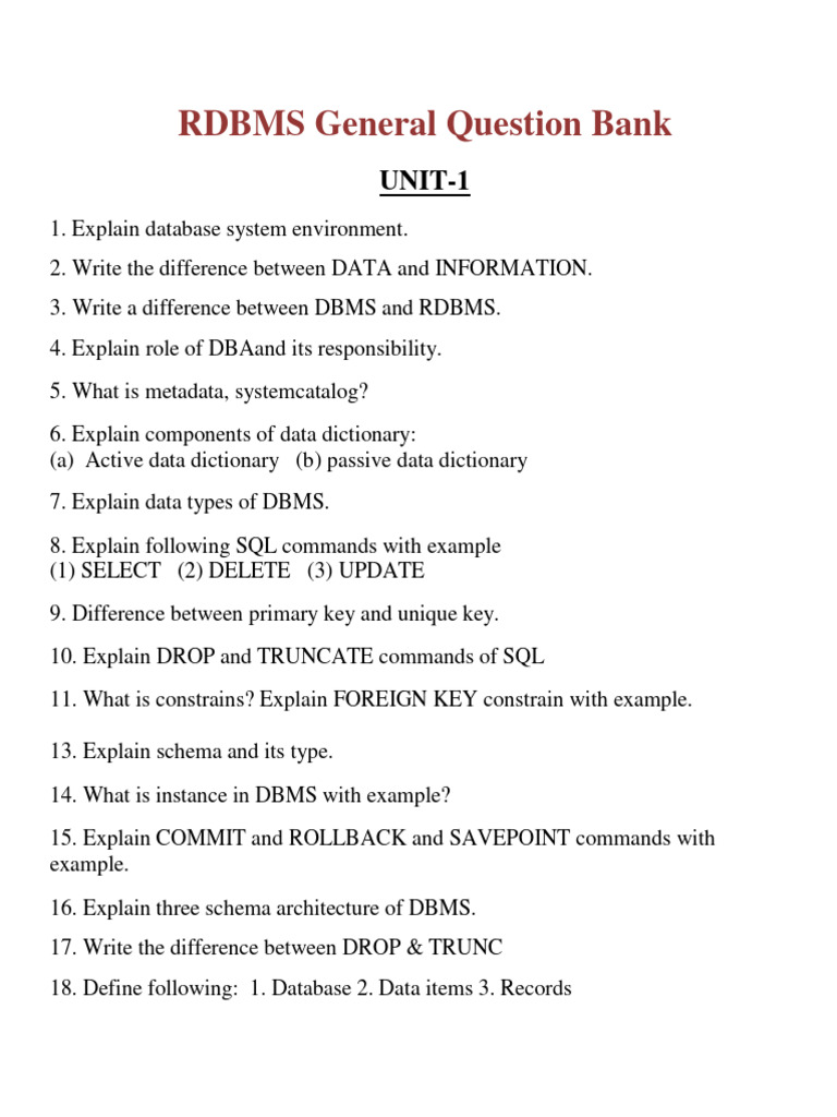 RDBMS & SQL Study Guide | PDF | Pl/Sql | Sql
