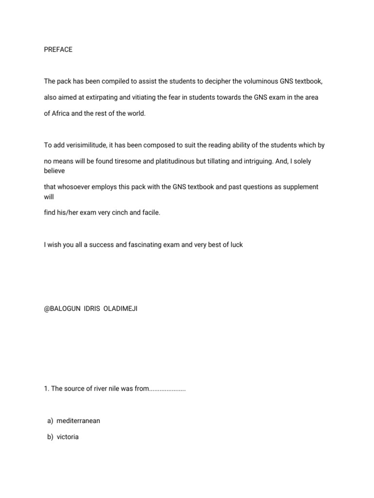 GNS 201 Packs (Africa and The World) by Balogun Idris | PDF