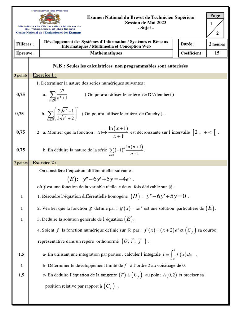 2023 DSI Math | PDF | Matrice (Mathématiques) | Intégral