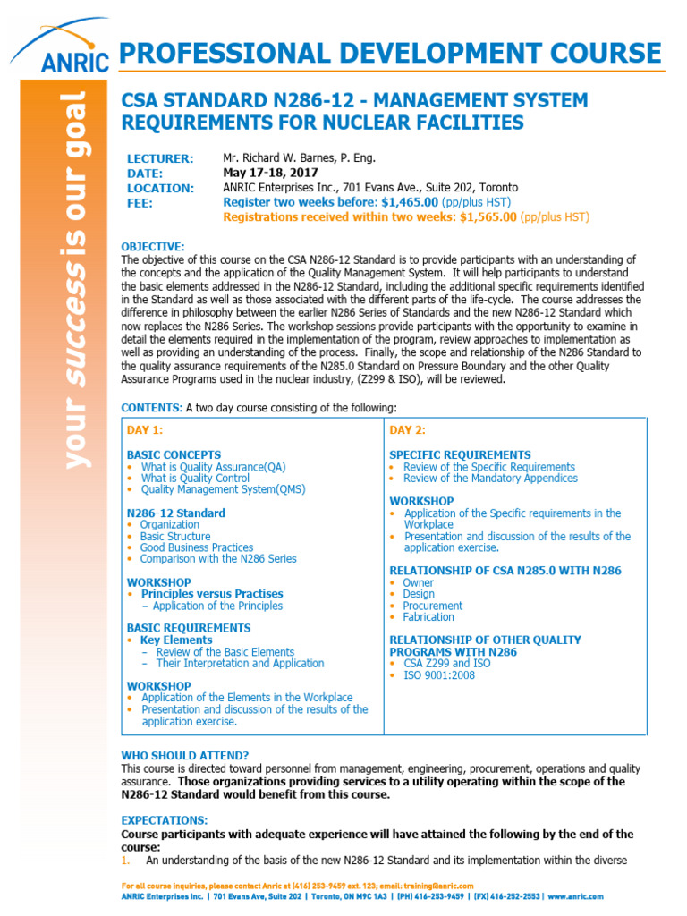 MAY 17 18 2017 CSA Standard N286 12 | PDF | Quality Assurance | Quality ...