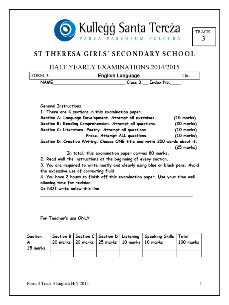 Form 3 Half Yearly English Exam t3 14 - 15 | PDF | Batman | Vampires