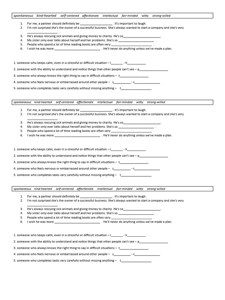 Unit 2 Vocabulary: Personality Traits | PDF | Career & Growth | Self ...