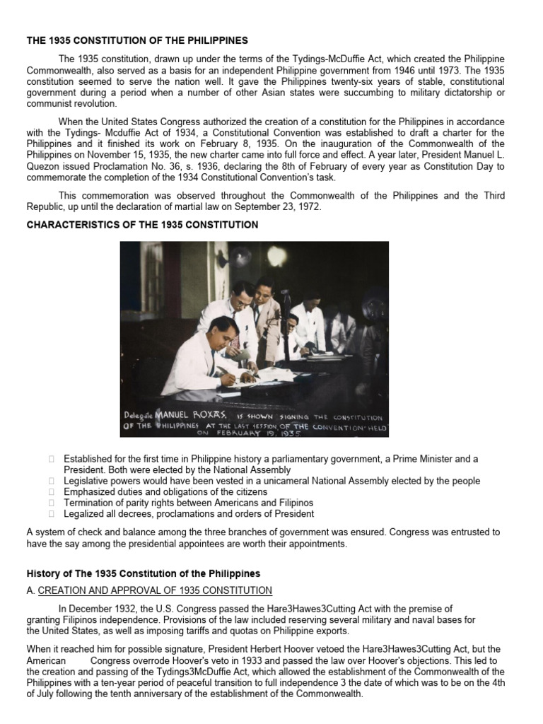 The 1935 Constitution of The Philippines | PDF | Corazon Aquino ...