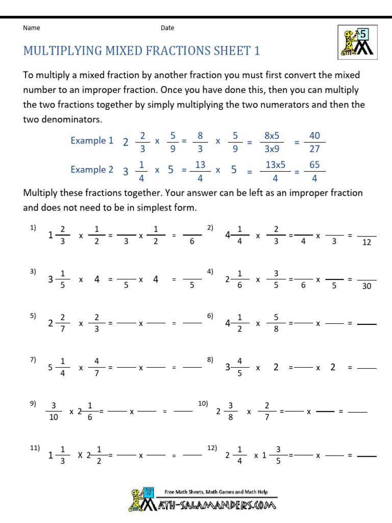 Mixed Fractions Multiplication | PDF | Division (Mathematics) | Signal ...