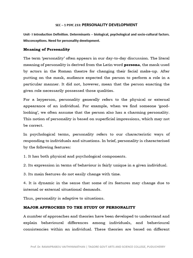 Unit - 1 Perosnality Development Notes - 231117 - 161557 | PDF | Id ...