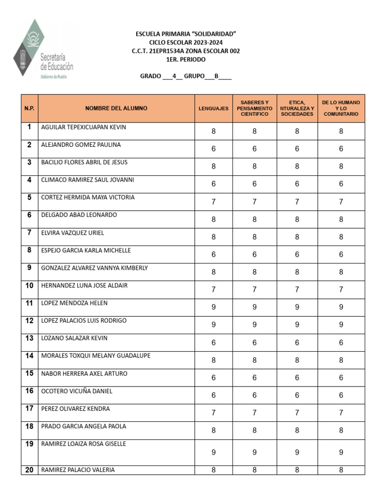 Reporte de Calificaciones 23-24 | PDF | Lectura (proceso) | Metodos de ...