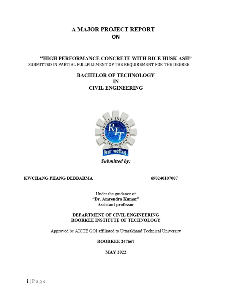 A Project Report On HIGH PERFORMANCE CONCRETE WITH RICE HUSK ASH | Download Free PDF | Concrete ...