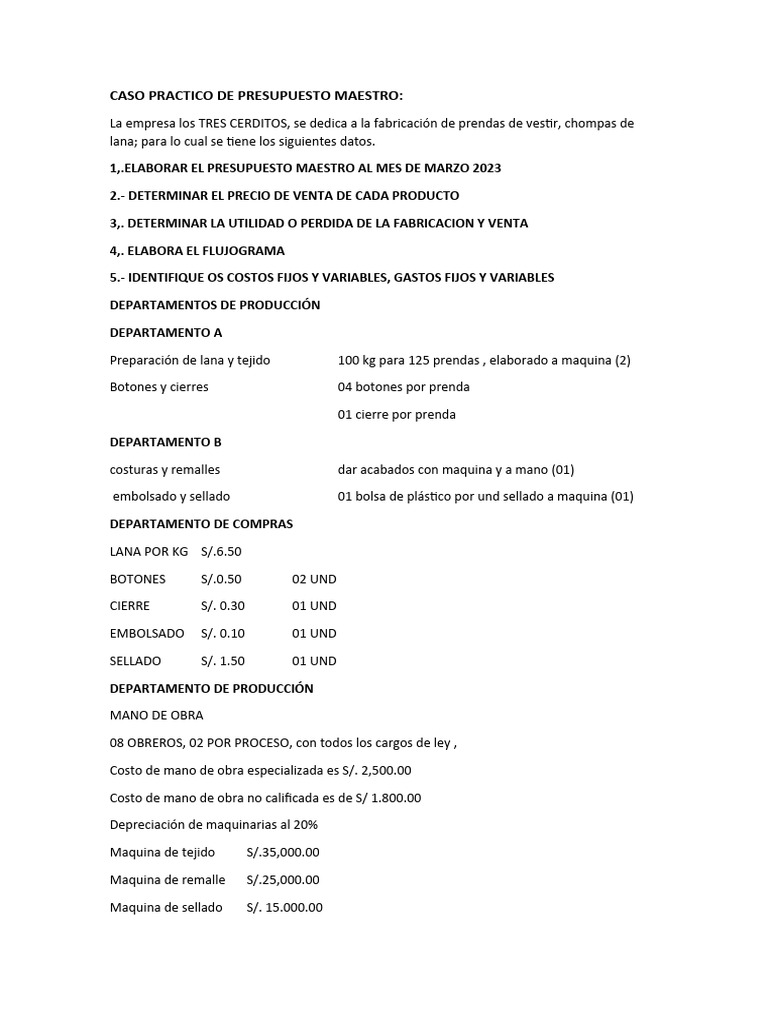 Caso Practico de Presupuesto Maestro | PDF