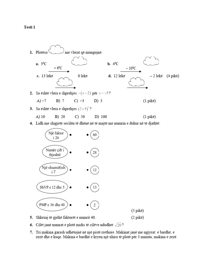 Testi 1 Matematika 8 | PDF