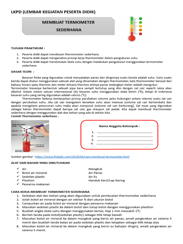 LKPD Membuat Termometer Sederhana | PDF