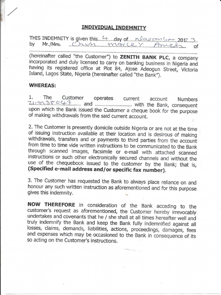 Individual Indemnity | PDF