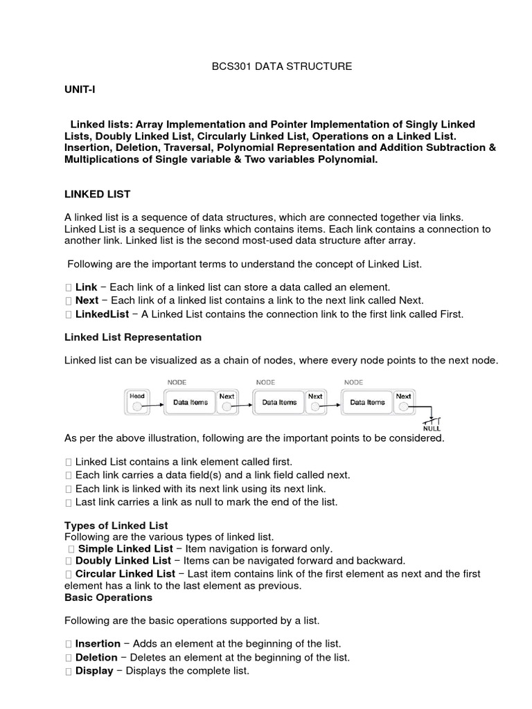 Unit 1 Notes Linked List Dkpj Pdf Polynomial Pointer Computer Programming 8041