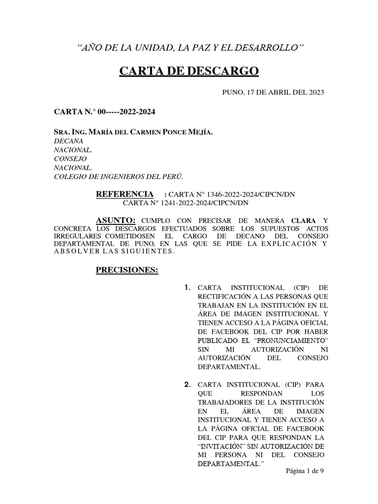 Carta de Descargo | PDF | Gobierno | Justicia