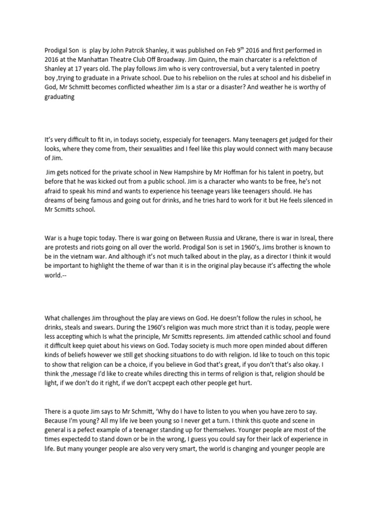Prodigal Son - John Patrick Shanley | PDF