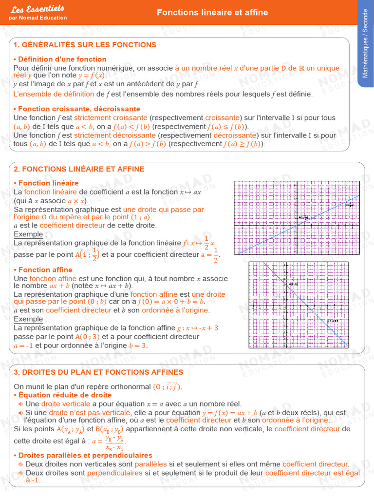 Fonctions Linéaire Et Affine | PDF | Fonction monotone | Fonction (Mathématiques)