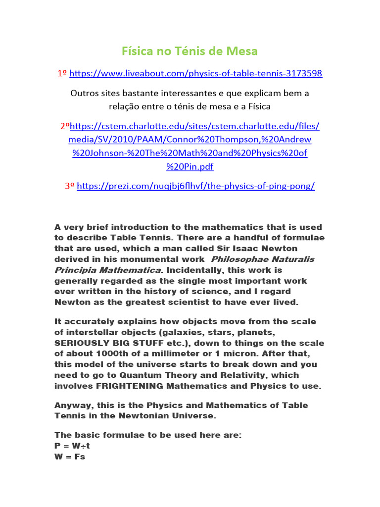 Física No Ténis de Mesa | PDF | Force | Friction