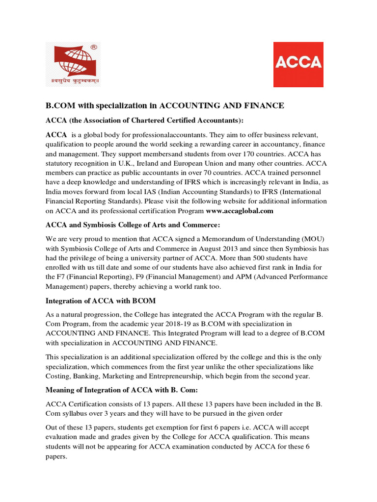Integrated B.Com with ACCA Specialization | PDF | Accounting | Accountant