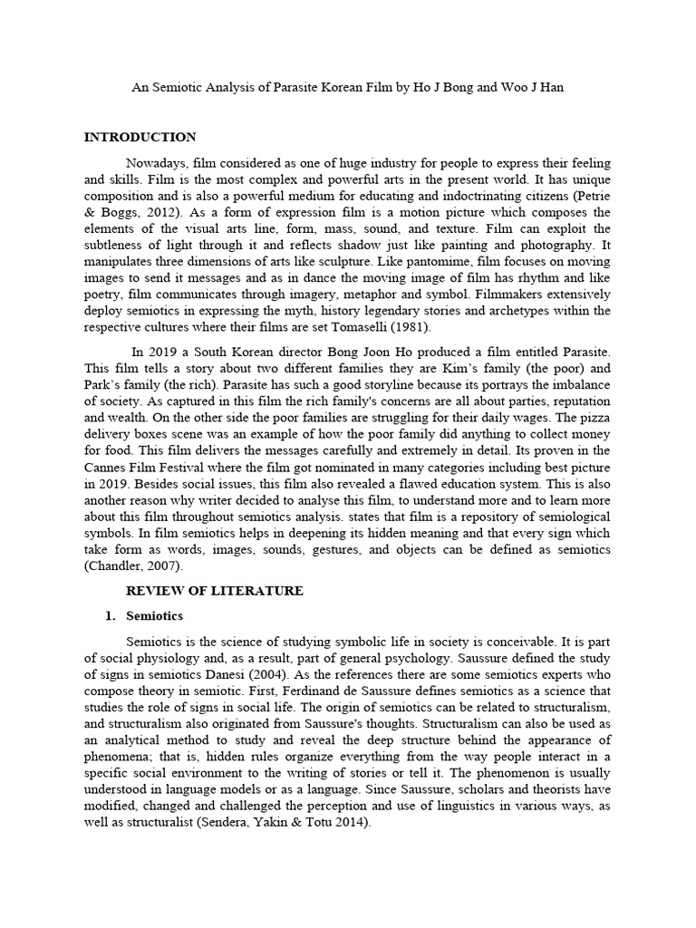 An Semiotic Analysis of Parasite Korean Film by Ho J Bong and Woo J Han ...