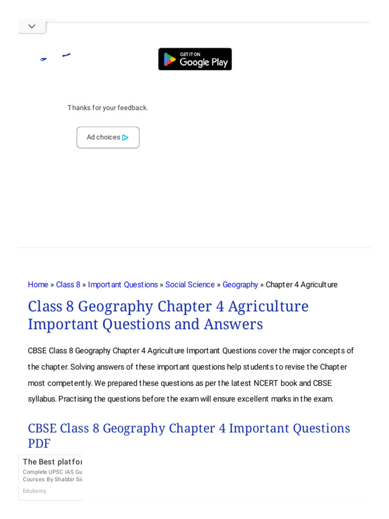 Class 8 Geography Chapter 4 Agriculture Important Questions and Answers ...