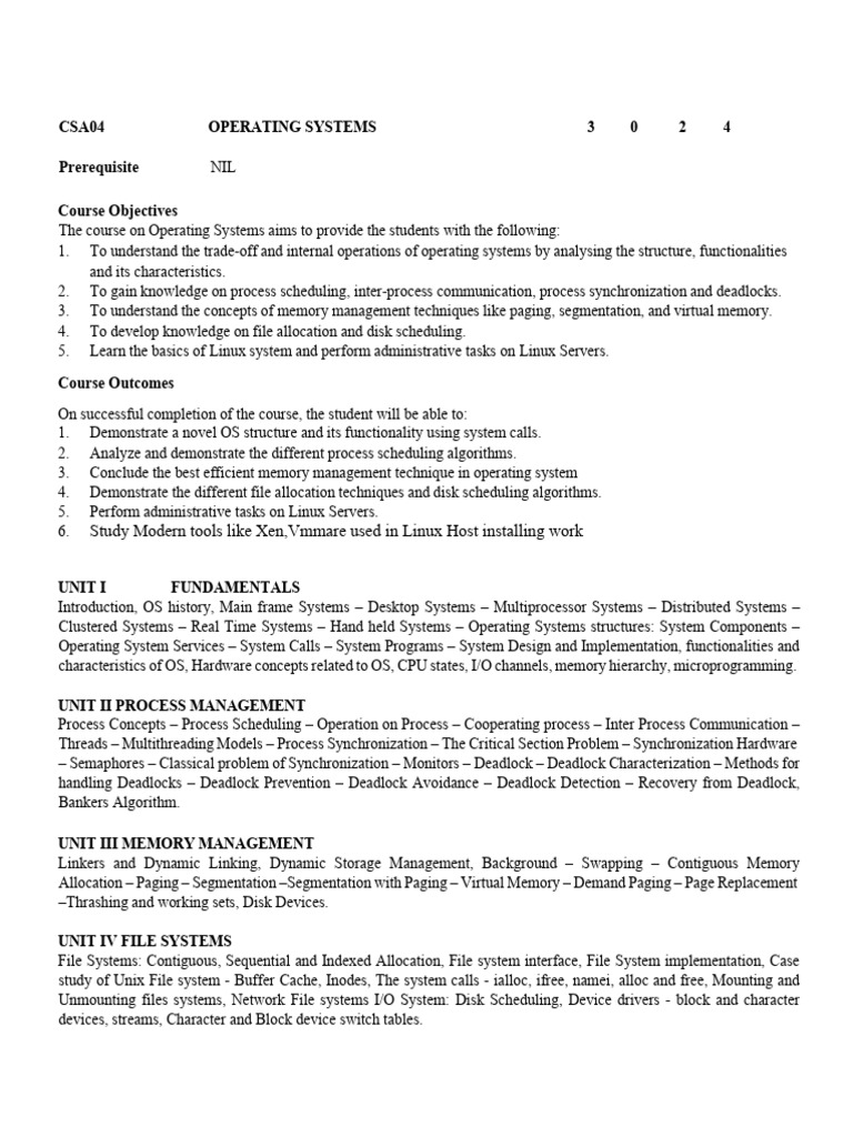 Os Syllabus | PDF | Process (Computing) | Operating System Os Syllabus | PDF | Process (Computing) | Operating System