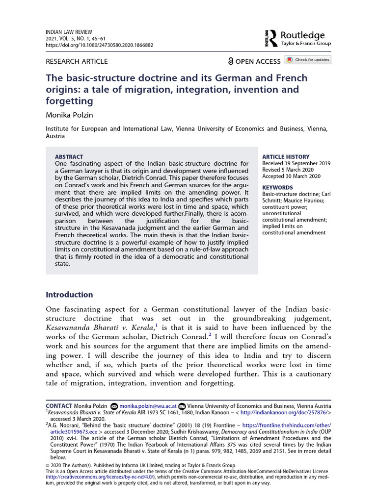 The Basic Structure Doctrine and Its German and French Origins A Tale ...