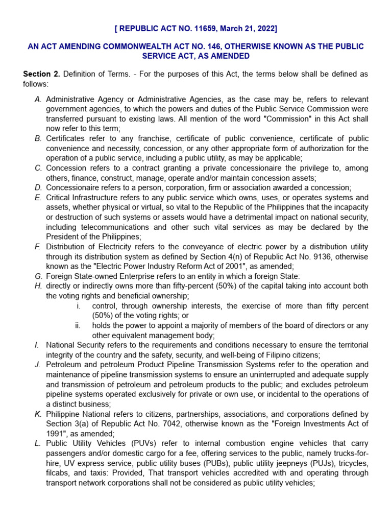 RA 11659: Amended Public Service Act | PDF | Telecommunications ...