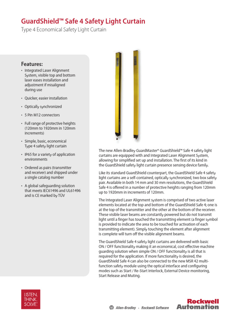 Guardshield™ Safe 4 Safety Light Curtain: Features | PDF | Computer ...