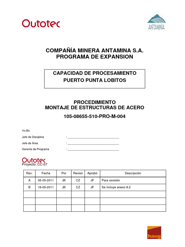 105-08655-500-PRO-M-004 Montaje de Estructuras Rev B | PDF | Soldadura ...