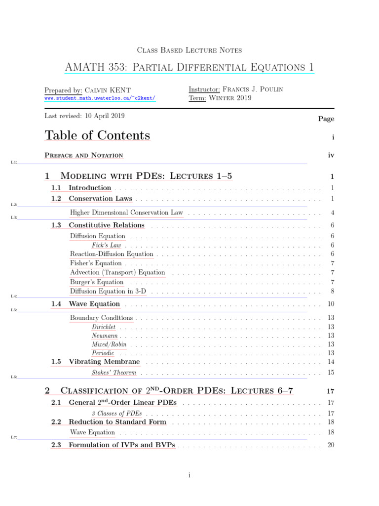 Waterloo Undergrad PDE 1 Notes | PDF | Partial Differential Equation ...