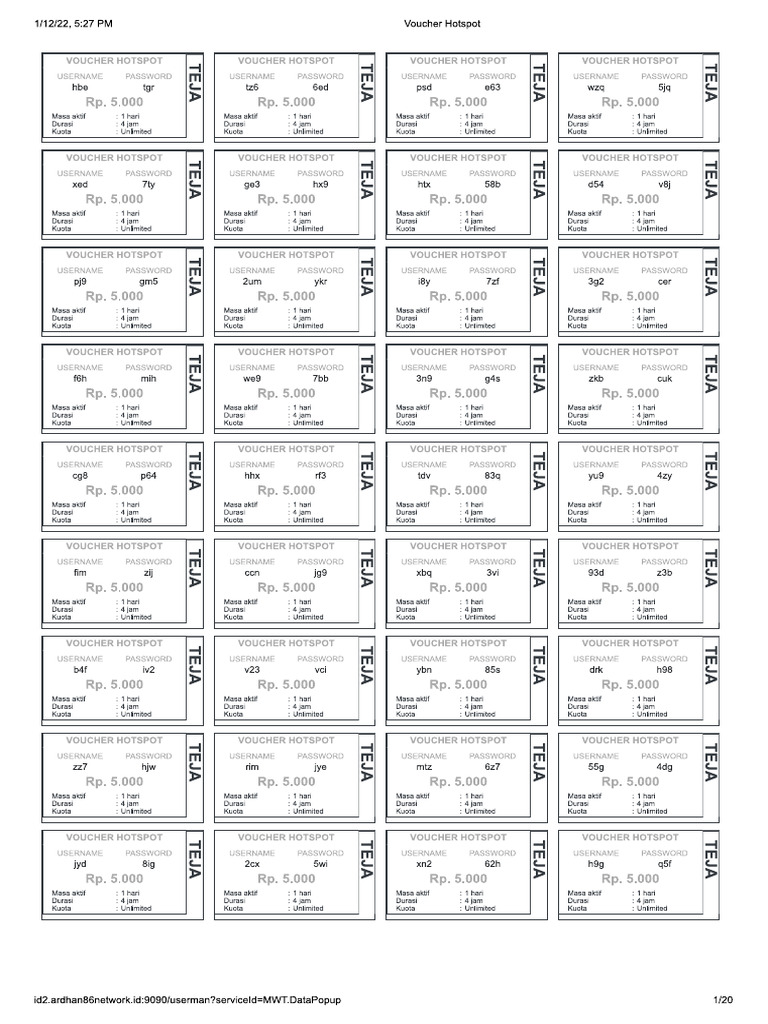 Voucher Hotspot Teja 5rb 20 LBR | PDF