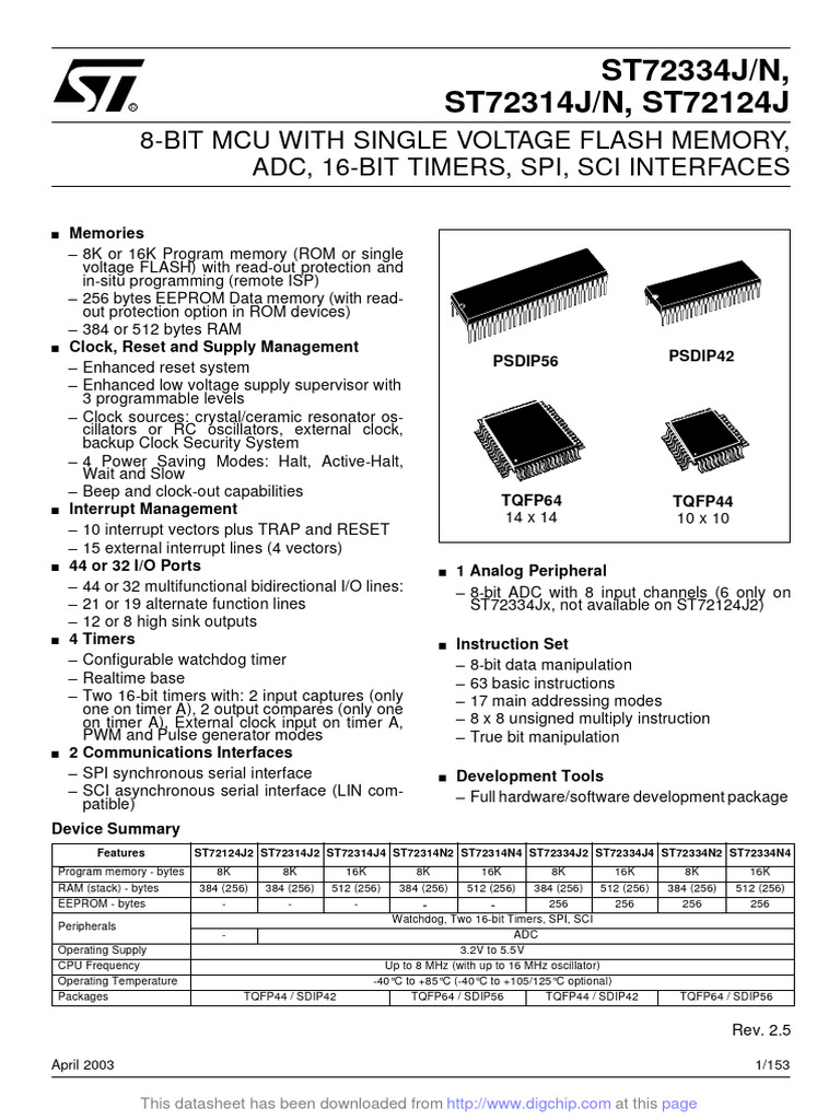 Microcontroller ST72124 J | PDF | Microcontroller | Random Access Memory Microcontroller ST72124 J | PDF | Microcontroller | Random Access Memory