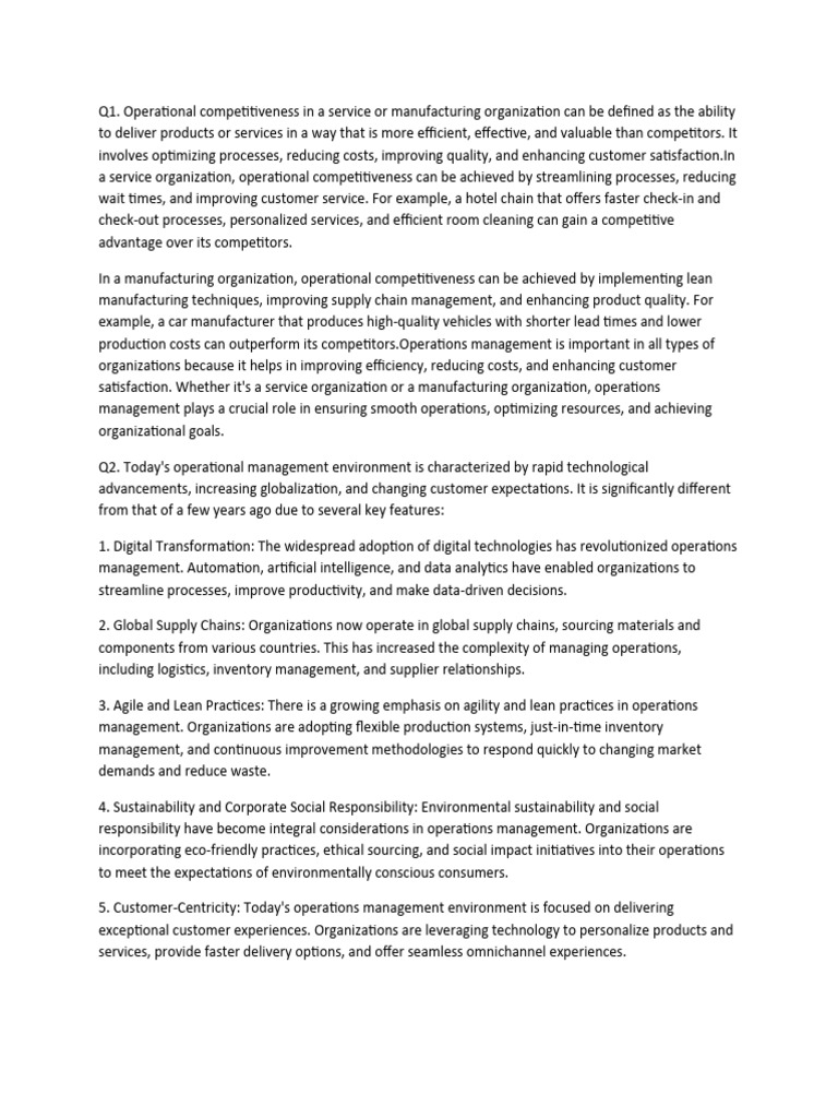 OM Assignment | PDF | Strategic Management | Supply Chain