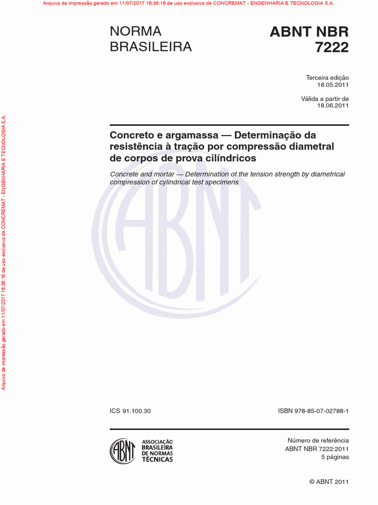 NBR 7222 - Concreto e Argamassa - Determ resistência à tração por ...