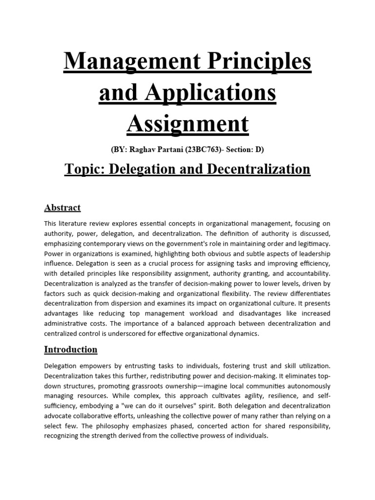 Delegation and Decentralization | PDF | Decentralization | Leadership