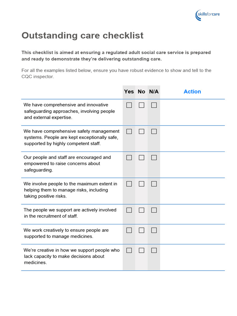 Striving For Outstanding Checklist | PDF | Health Care